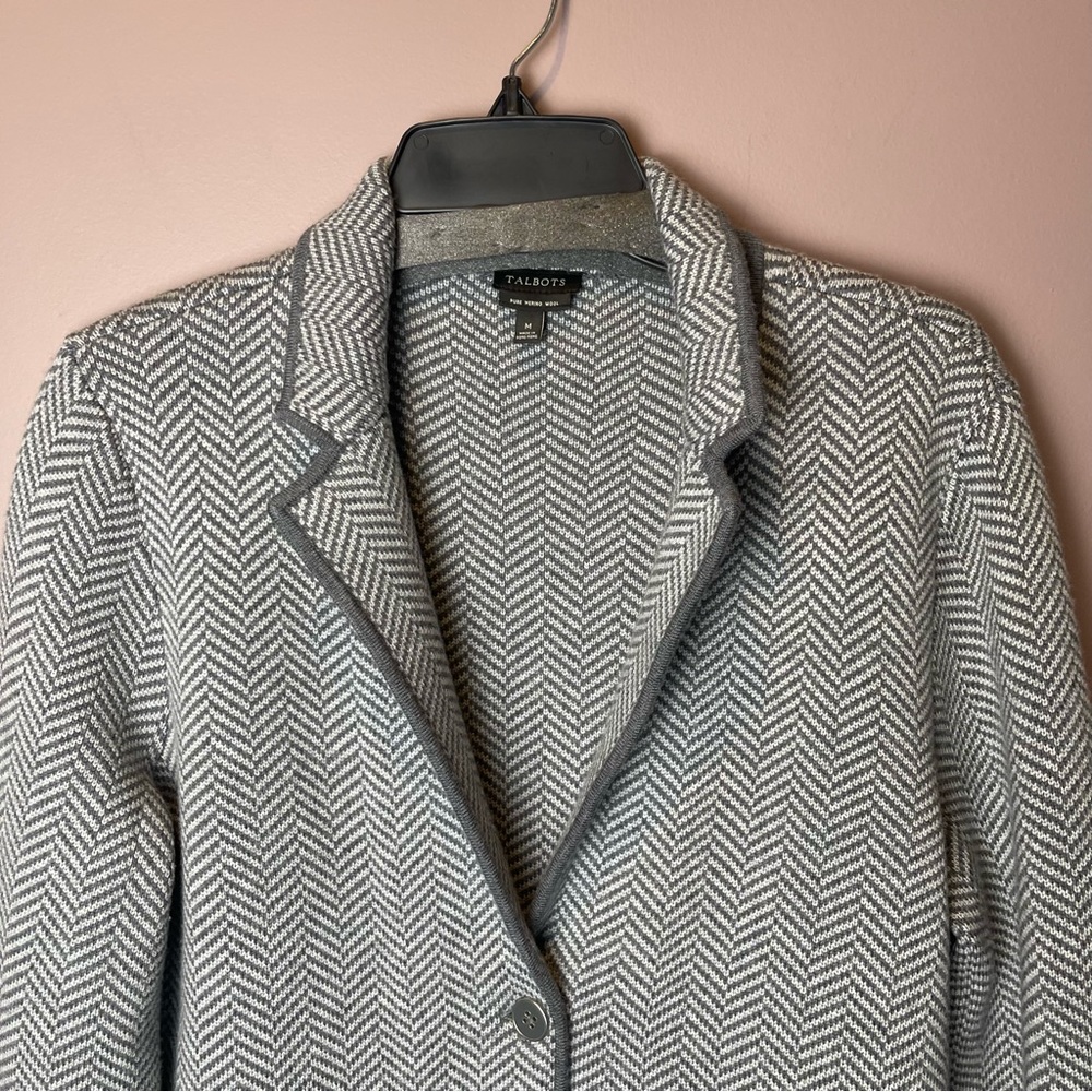 Talbots Merino Wool Gray Herringbone 2 Button Blazer … - Gem